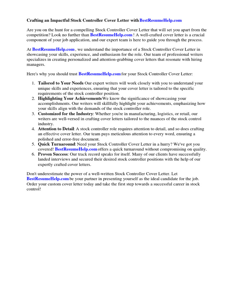 Stock Controller Cover Letter Guide | PDF | Résumé | Inventory