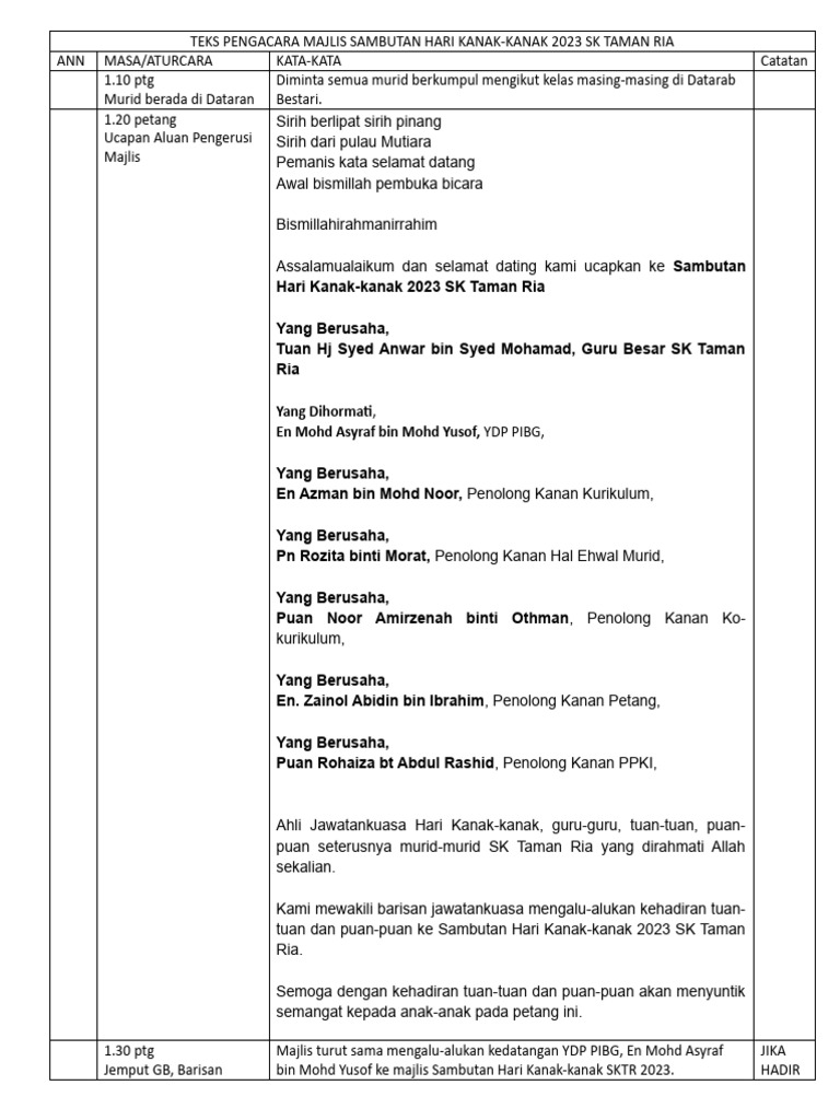 Teks Emcee Hari Kanak-Kanak 2023 SKTR PDF | PDF
