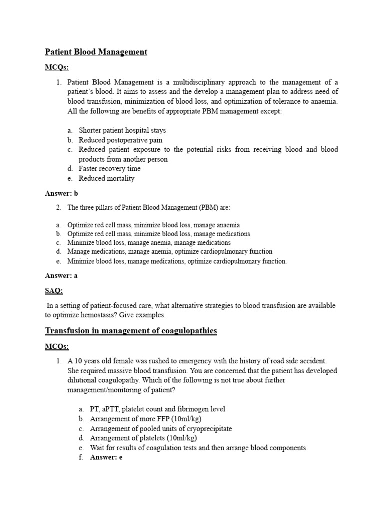 Transfusion MCQs and SAQs | PDF | Bleeding | Blood Transfusion
