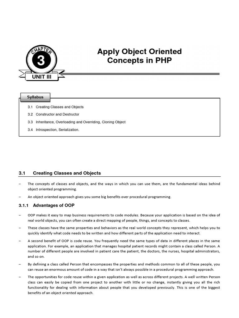 Unit-III Apply Object Oriented - Concepts in - PHP - Edited | PDF