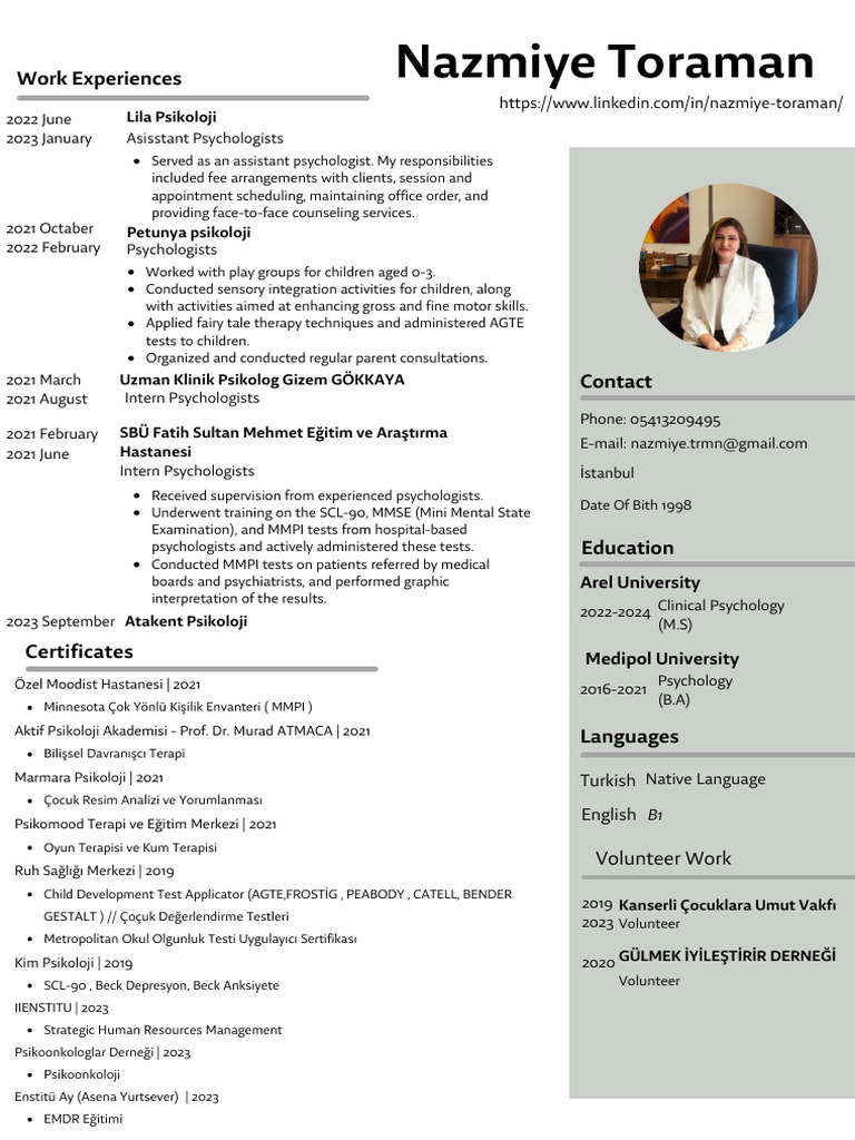 Nazmiye Toraman CV | PDF | Psychologist | Psychotherapy