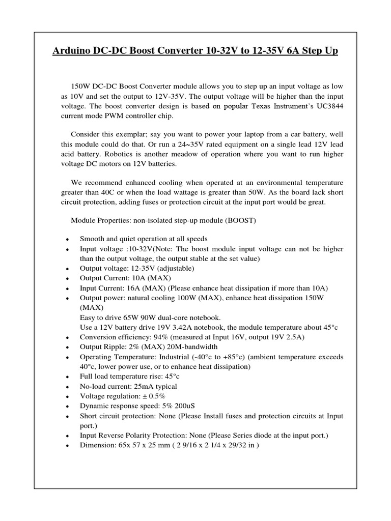 Arduino DC DC Boost Converter 10 32v To 12 35v 6a Step Up | PDF | Power ...