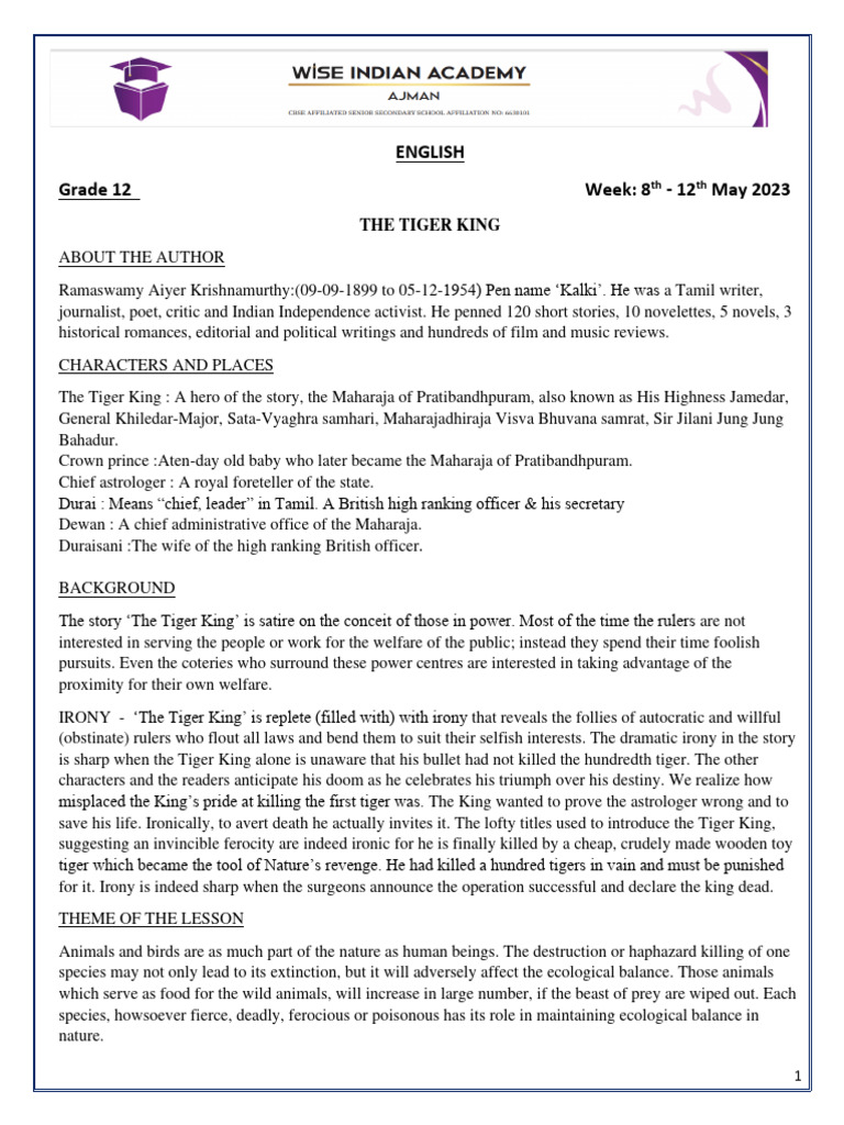 The Tiger King | PDF | Tiger | Kalki Krishnamurthy