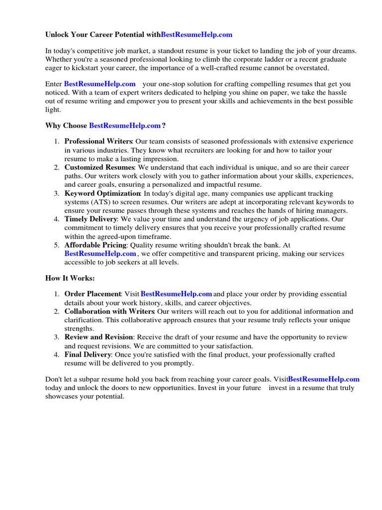 Craft Compelling Resumes with BestResumeHelp | PDF | Résumé | Employment