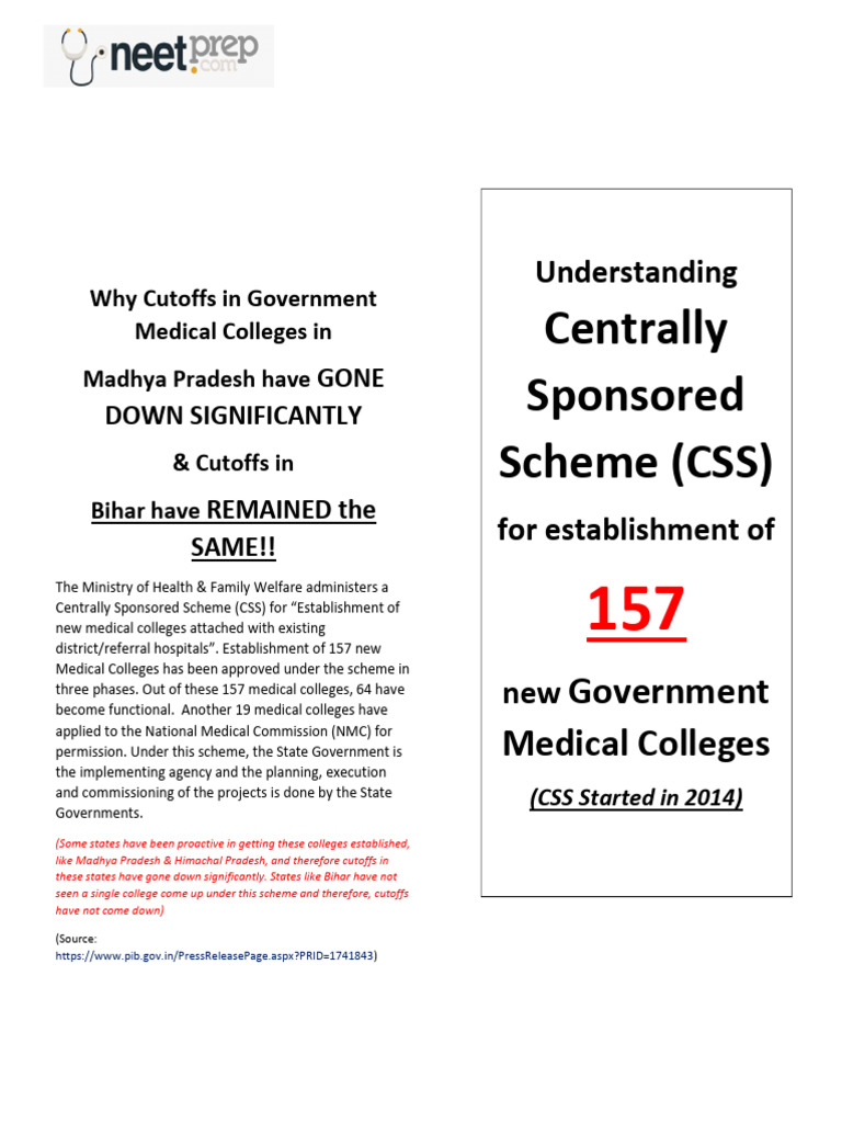 Centrally Sponsored Scheme (CSS) For New Medical Colleges | PDF | Asia ...