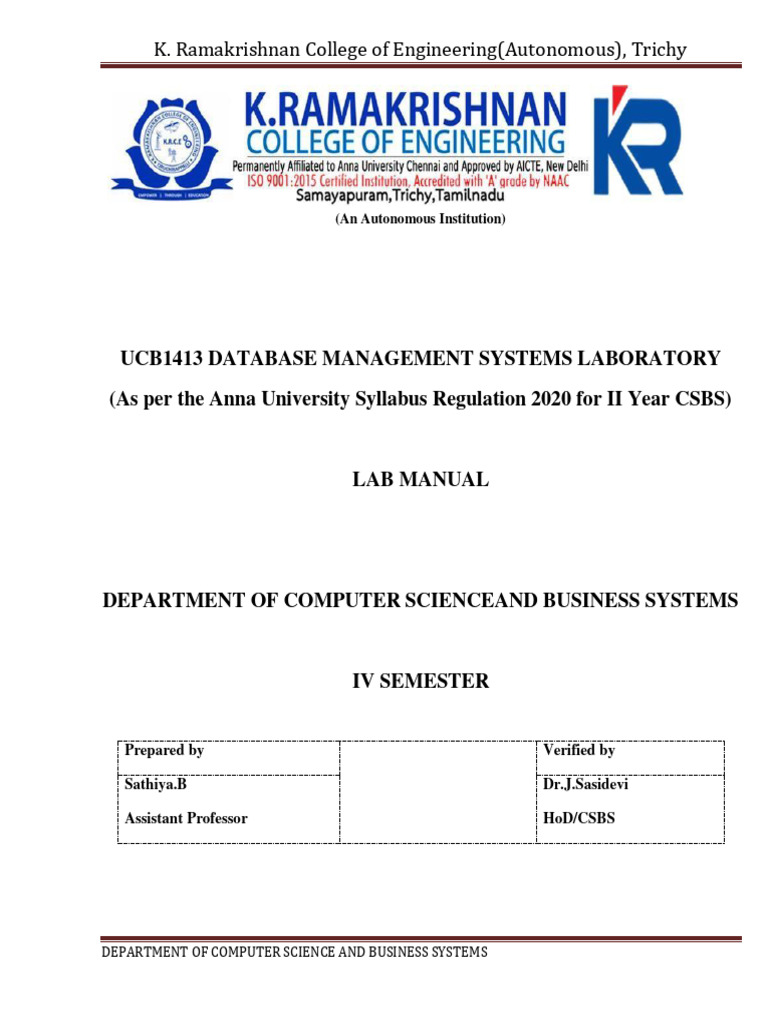 DBMS Lab Manual Jan2024 PDF | PDF | Database Index | Sql