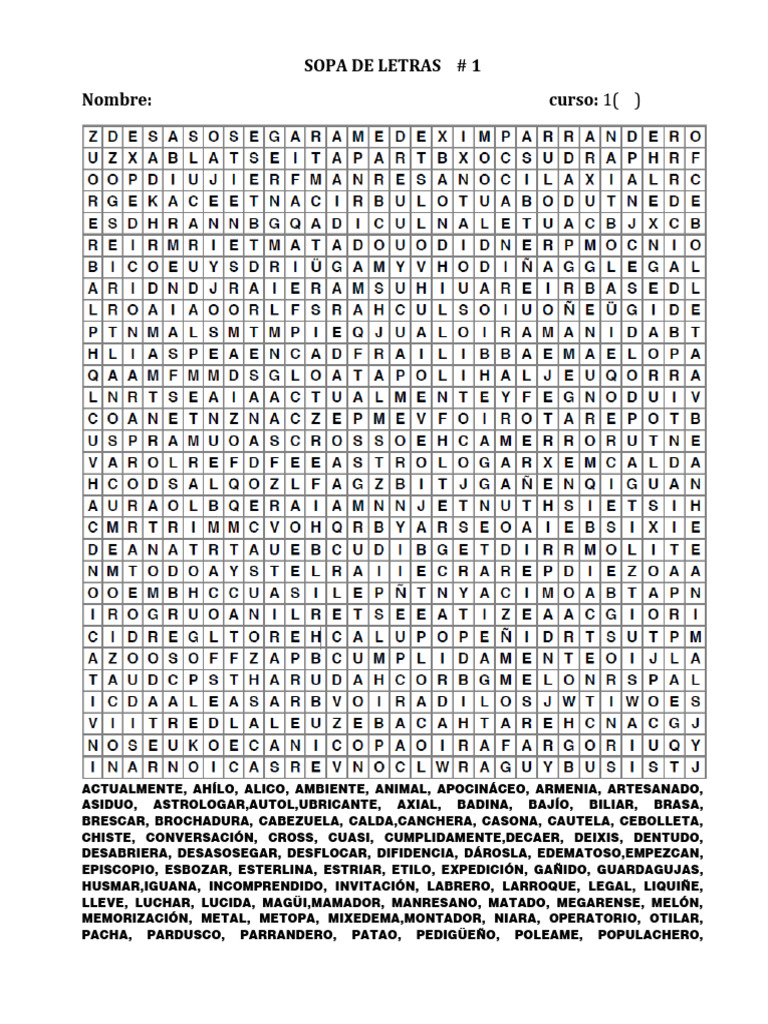 Sopa de Letras: 100 Palabras Difíciles | PDF