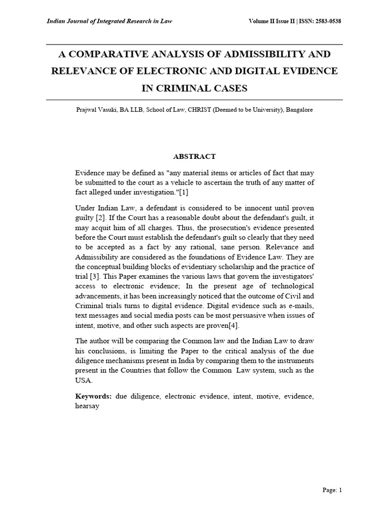 A COMPARATIVE ANALYSIS OF ADMISSIBILITY AND RELEVANCE OF ELECTRONIC AND
