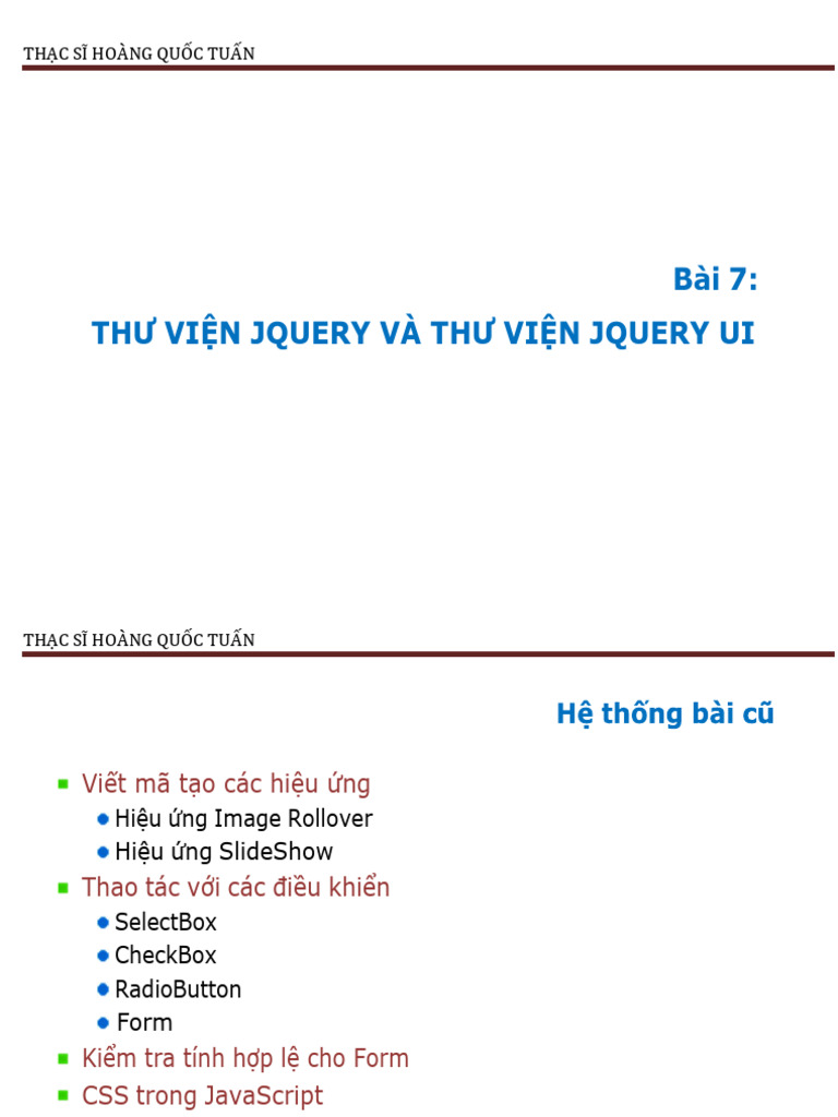 Bài 7 - Thư viện Jquery+UI | PDF