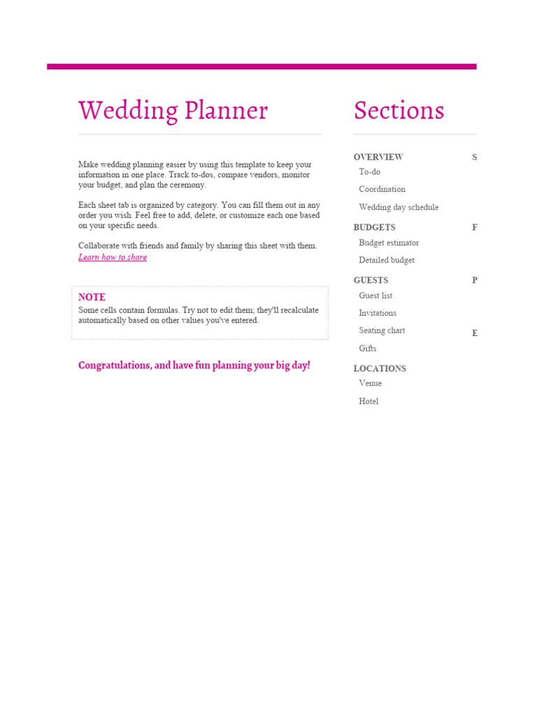 Comprehensive Wedding Planning Template | PDF | Wedding | Bride