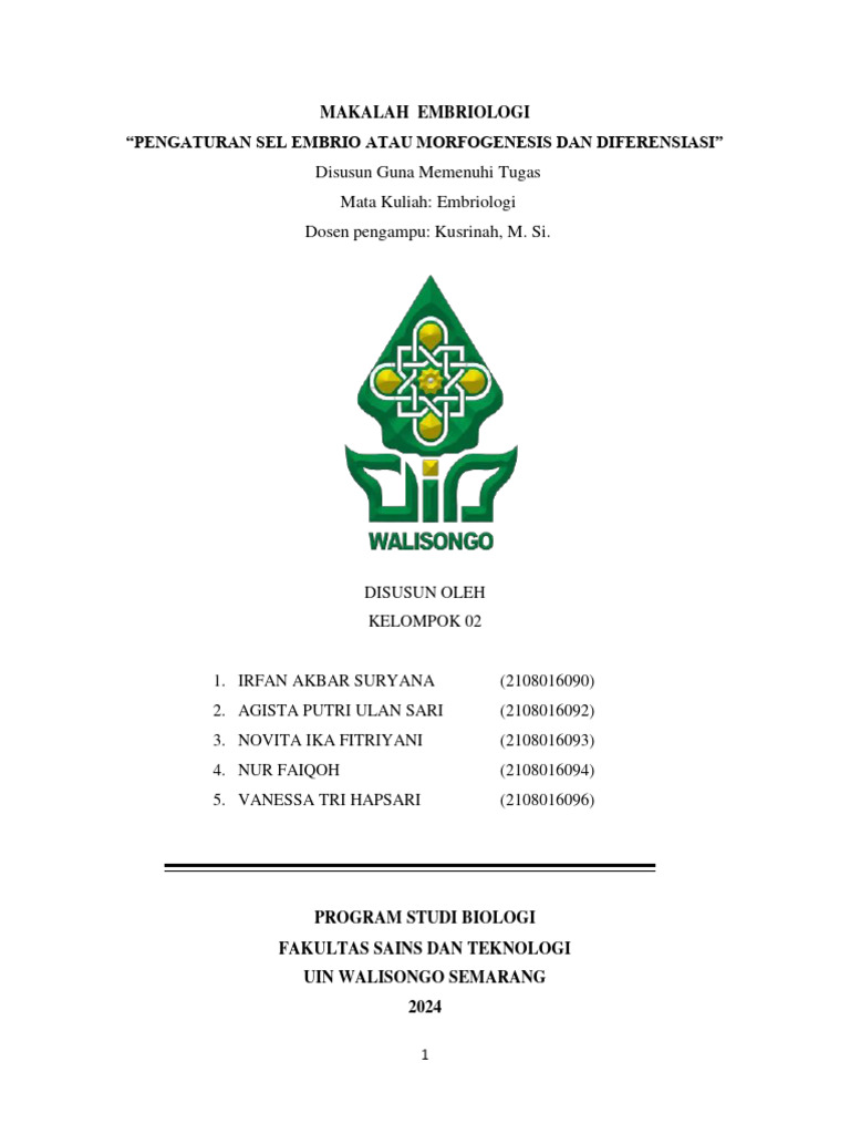 Morfogenesis dan Diferensiasi Sel Embrio | PDF | Sains & Matematika