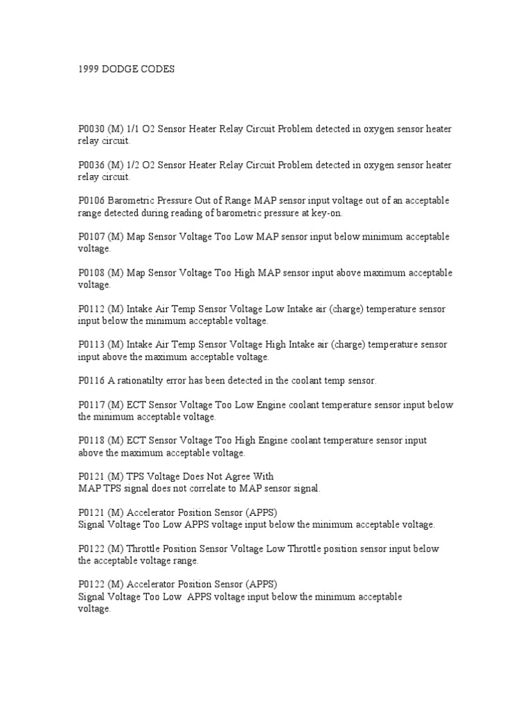 1999 Dodge Codes | PDF | Throttle | Ignition System