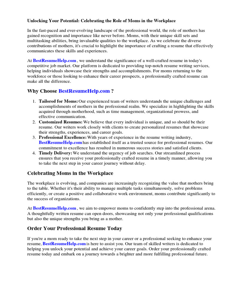 Mom Going Back To Work Cover Letter | PDF | Linked In | Experience