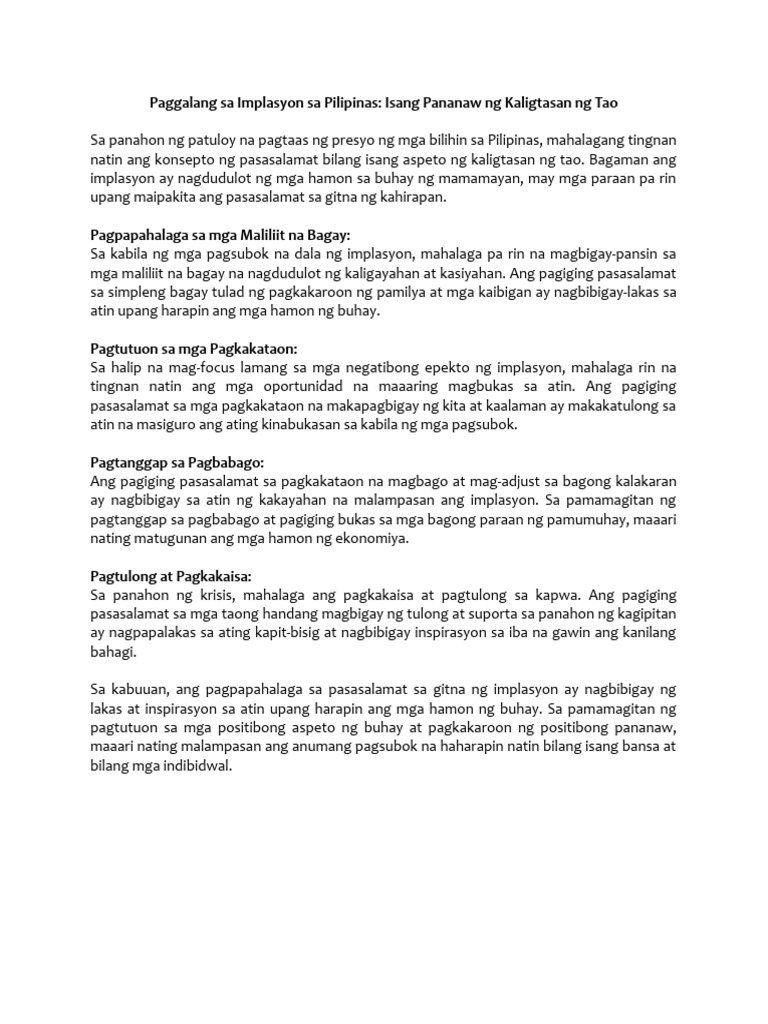 Paggalang Sa Implasyon Sa Pilipinas | PDF