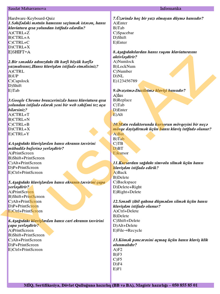 Hardware Keyboard Shortcuts Səadət Məhərrəmova | PDF