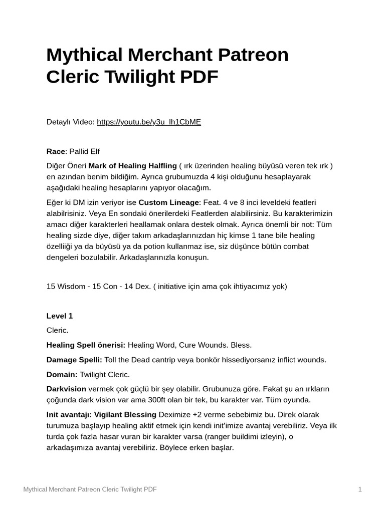 Mythical Merchant Patreon Cleric Twilight PDF | PDF