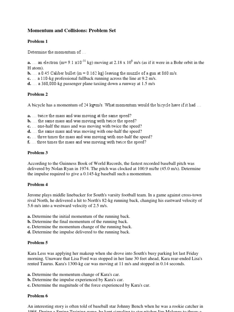 Momentum and Collisions: Problem Set | PDF | Momentum | Collision