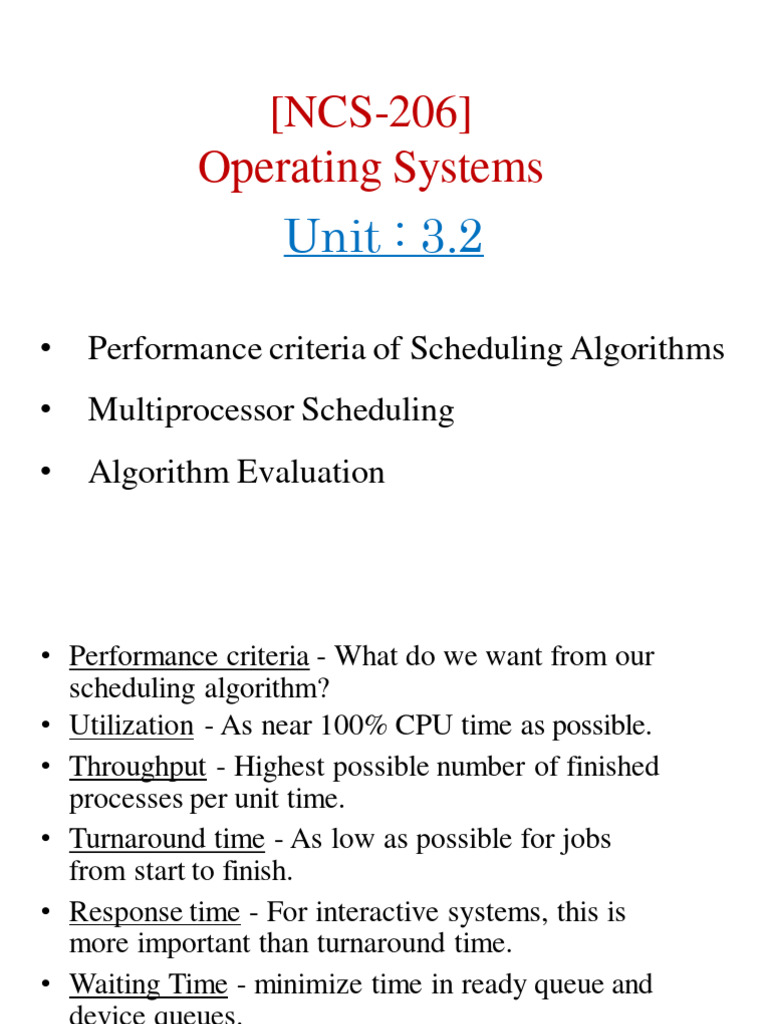 (NCS-206) Operating Systems: Unit: 3.2 | Download Free PDF | Scheduling ...