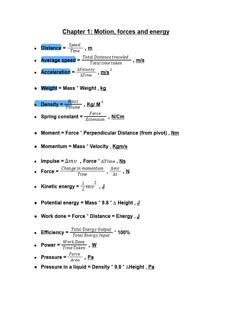 IGCSE Physics Formulae | PDF | Force | Electric Current