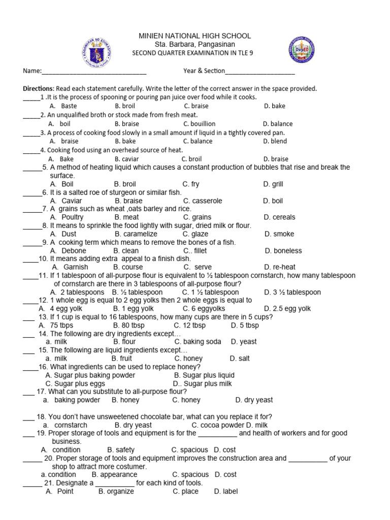 TLE 9 Second Quarter Exam Guide | PDF | Blender | Oven