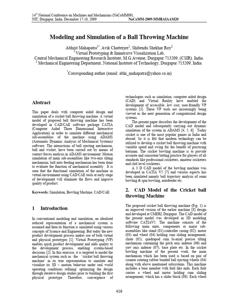 Modelling And Simulation Of A Ball Throwing Machine Pdf Rotation