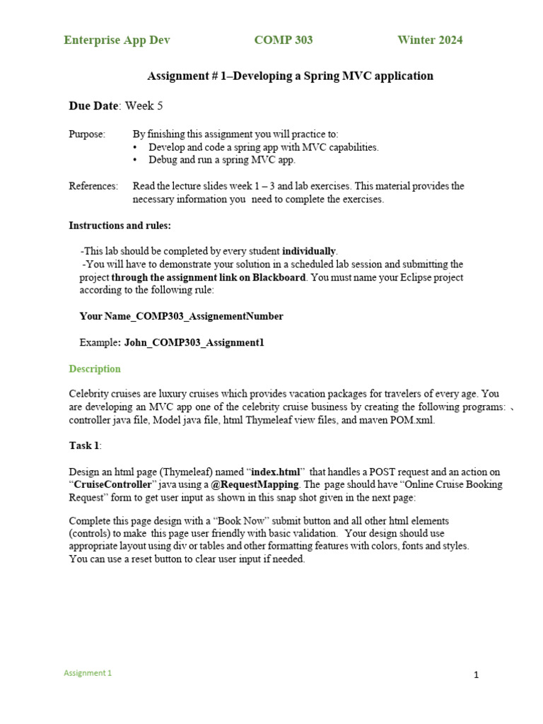COMP - 303 Assignment1 - 2024W | PDF | Model–View–Controller | Html