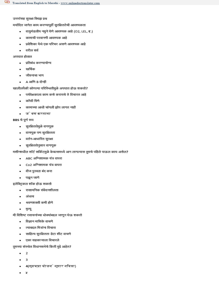 Safety Quiz Questions With Answer - En.mr | PDF