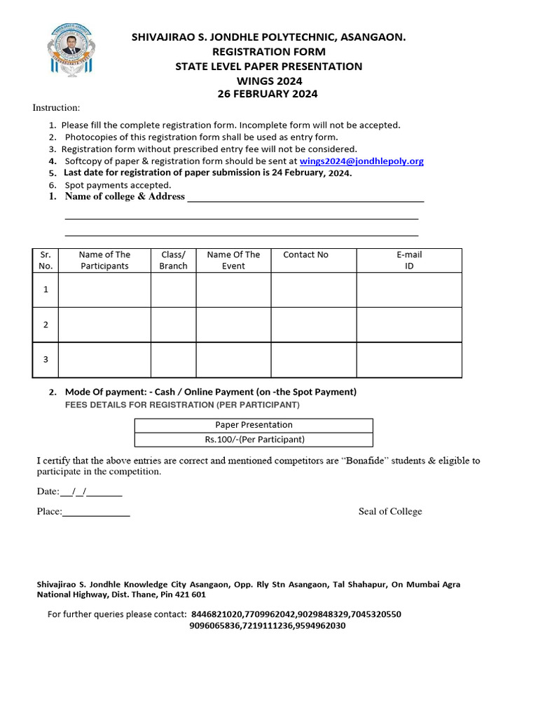 Wings 2024 Registration Form-1 | PDF | Career & Growth | Finance ...