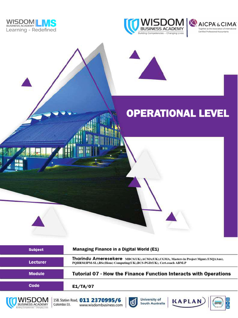 Tutorial 07 - How The Finance Function Interacts With Operations | Download Free PDF | Lean ...