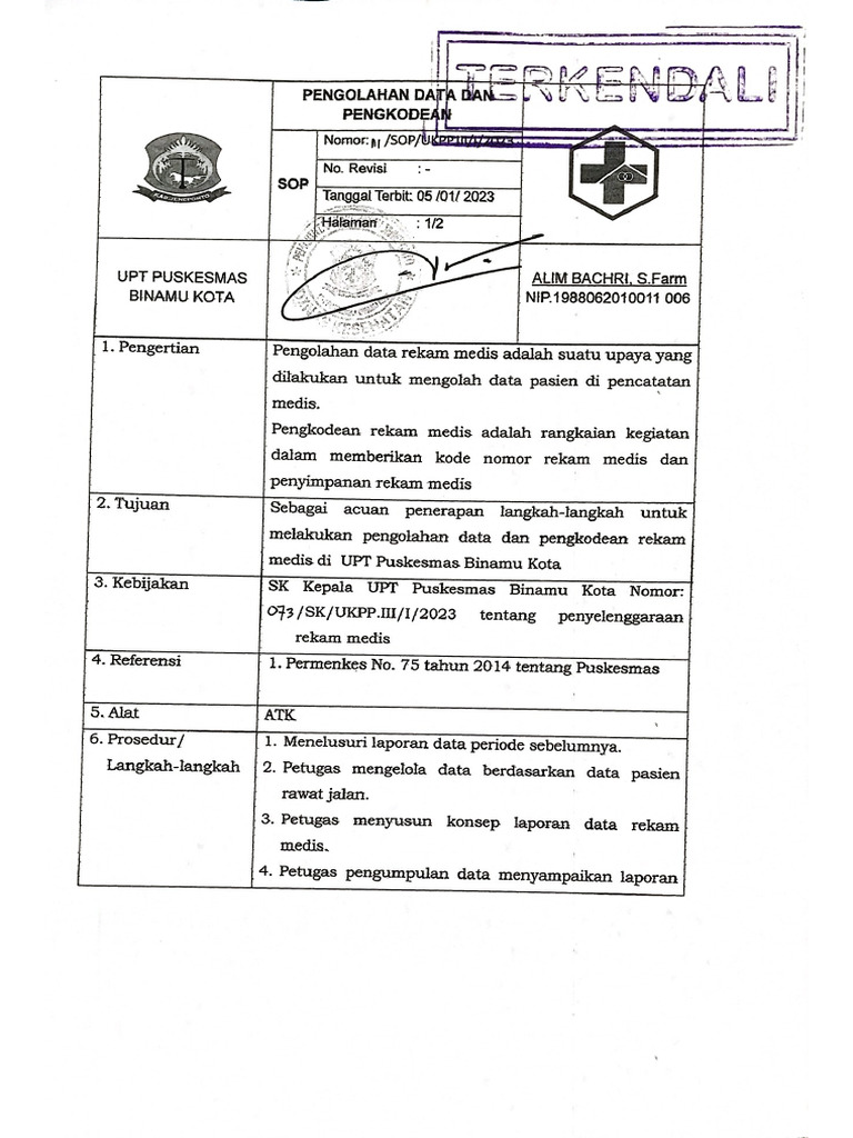 SOP Pengolahan Data Dan Pengkodean | PDF