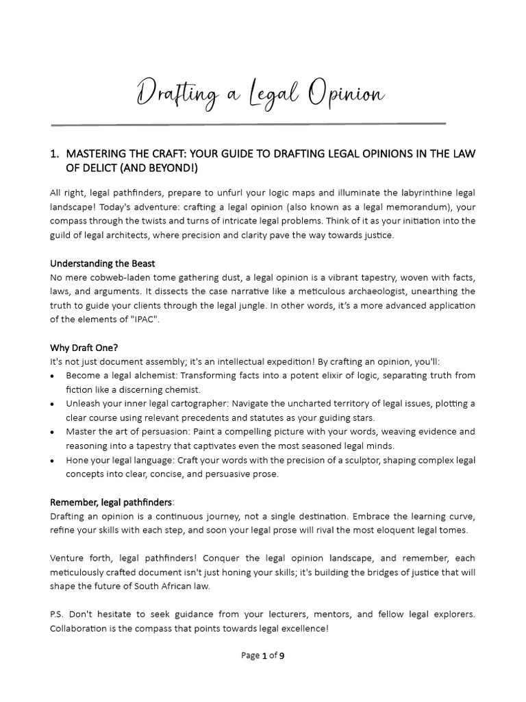 Drafting A Legal Opinion For The Law of Delict 2024 Final | PDF | Damages | Legal Remedy