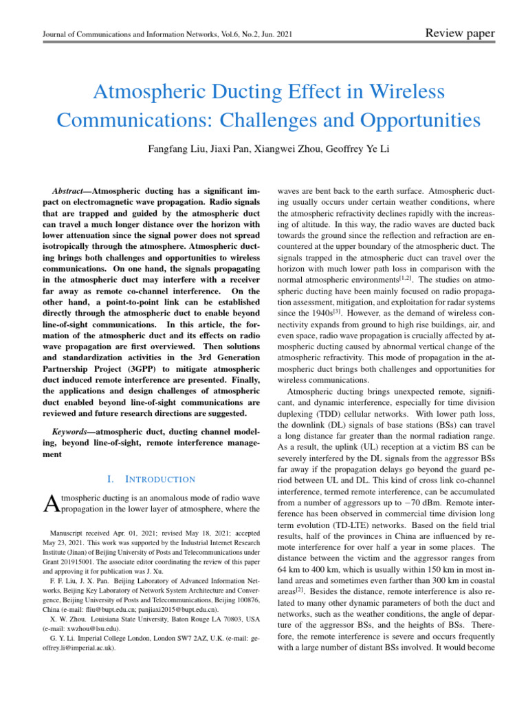 Atmospheric Ducting Effect in Wireless Communications Challenges and ...