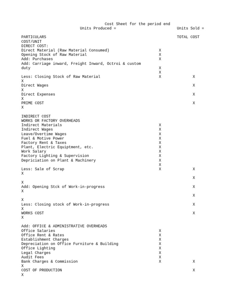 Cost Sheet Format | PDF | Cost Of Goods Sold | Depreciation