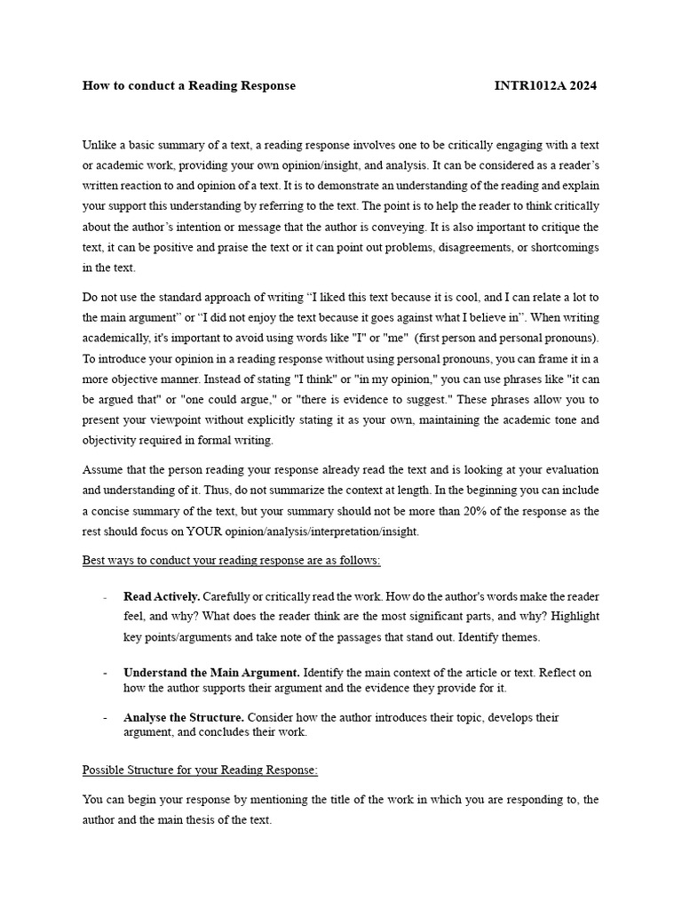 How to Conduct a Reading Response | PDF | Cognition | Human Communication