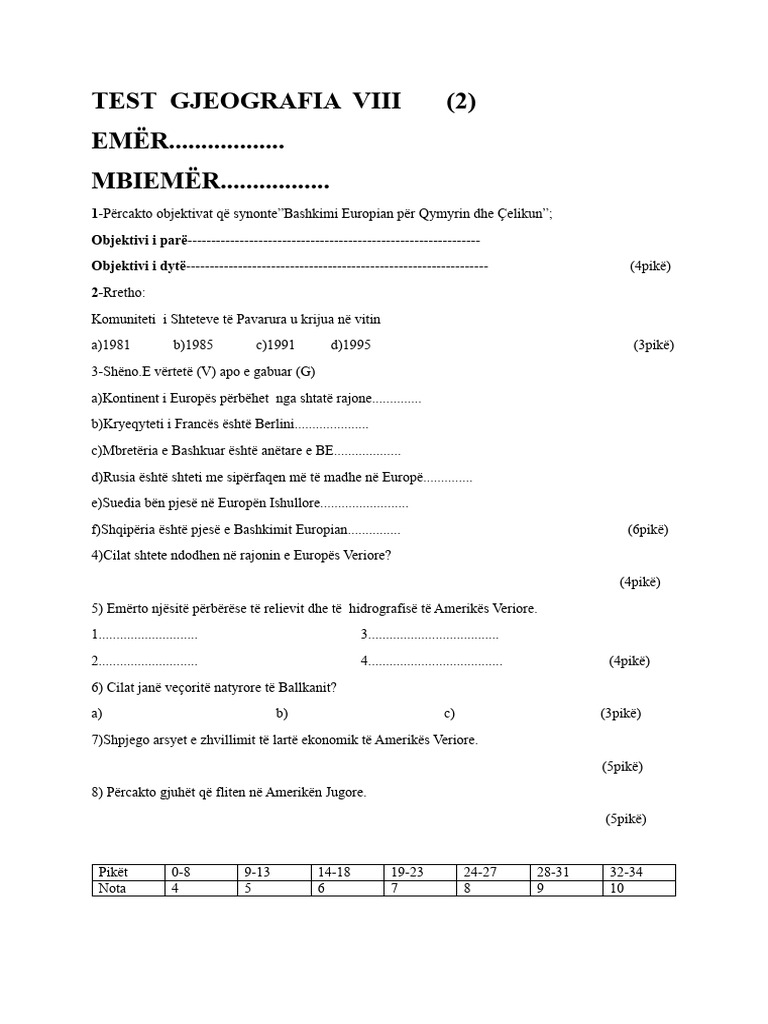 Test Gjeografia Viii | PDF