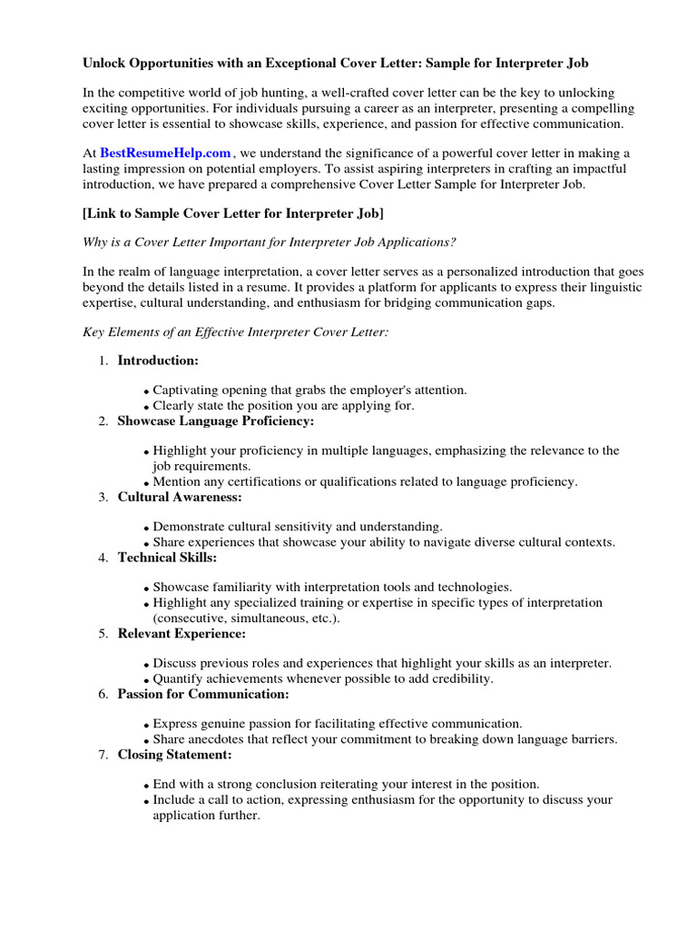 Cover Letter Sample Interpreter Job | PDF | Résumé | Language ...