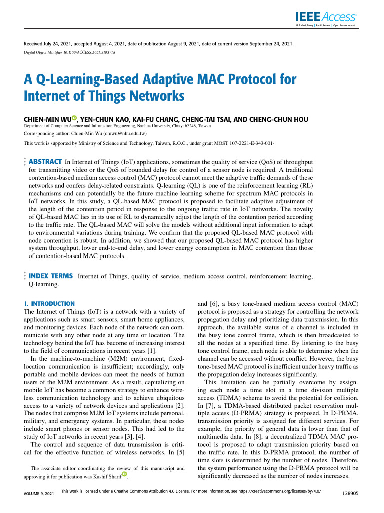 Q-Learning MAC Protocol for IoT Networks | PDF | Computer Network ...