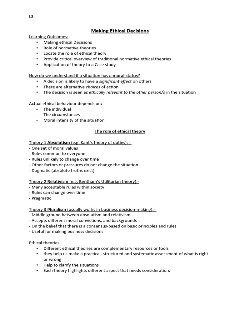 L3 Making Ethical Decisions | PDF | Utilitarianism | Morality