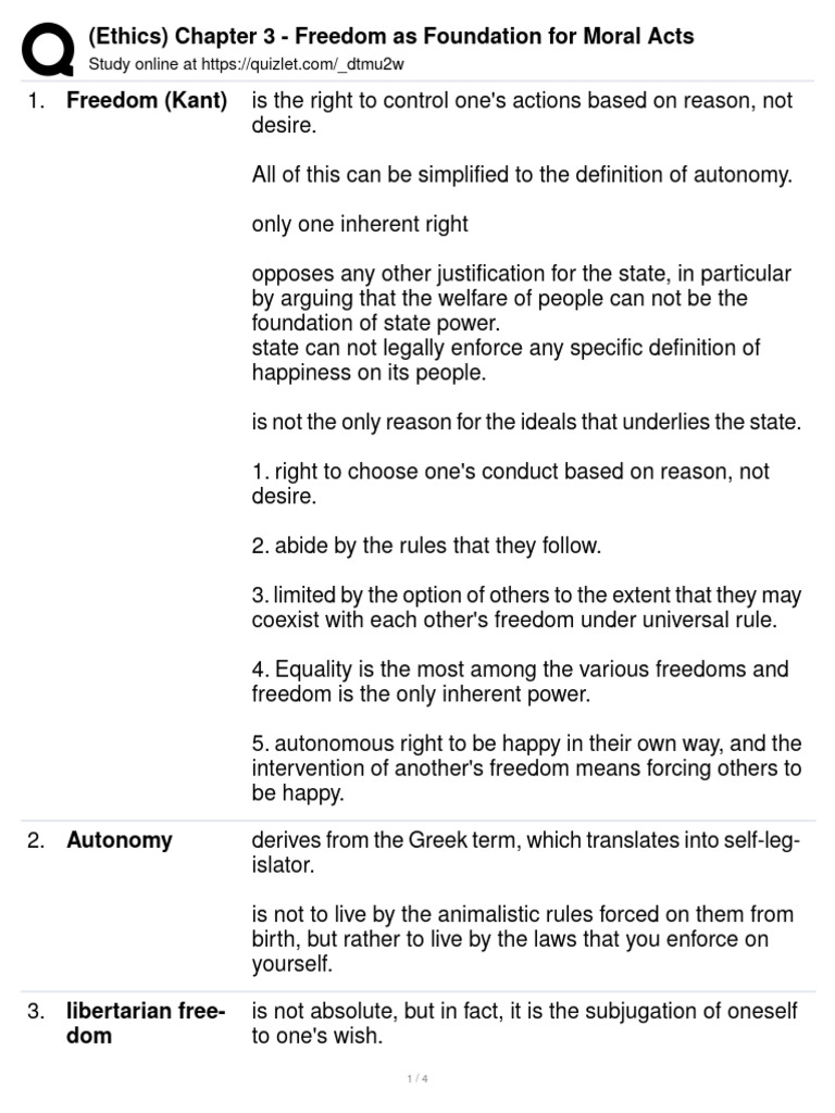 (Ethics) Chapter 3 - Freedom As Foundation For Moral Acts | PDF | Applied Philosophy