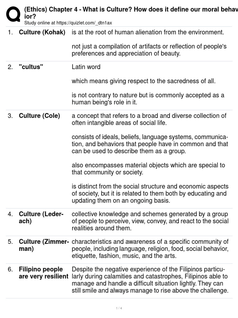 (Ethics) Chapter 4 - What Is Culture? How Does It Define Our Moral Behavior? | PDF