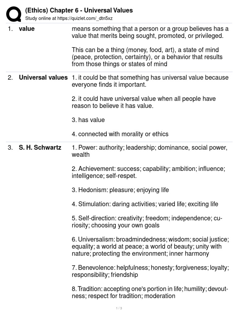 (Ethics) Chapter 6 - Universal Values | PDF | Social Psychology | Liberal Arts Education