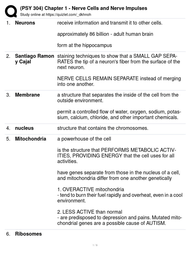 (PSY 304) Chapter 1 - Nerve Cells and Nerve Impulses | PDF | Neuron | Action Potential
