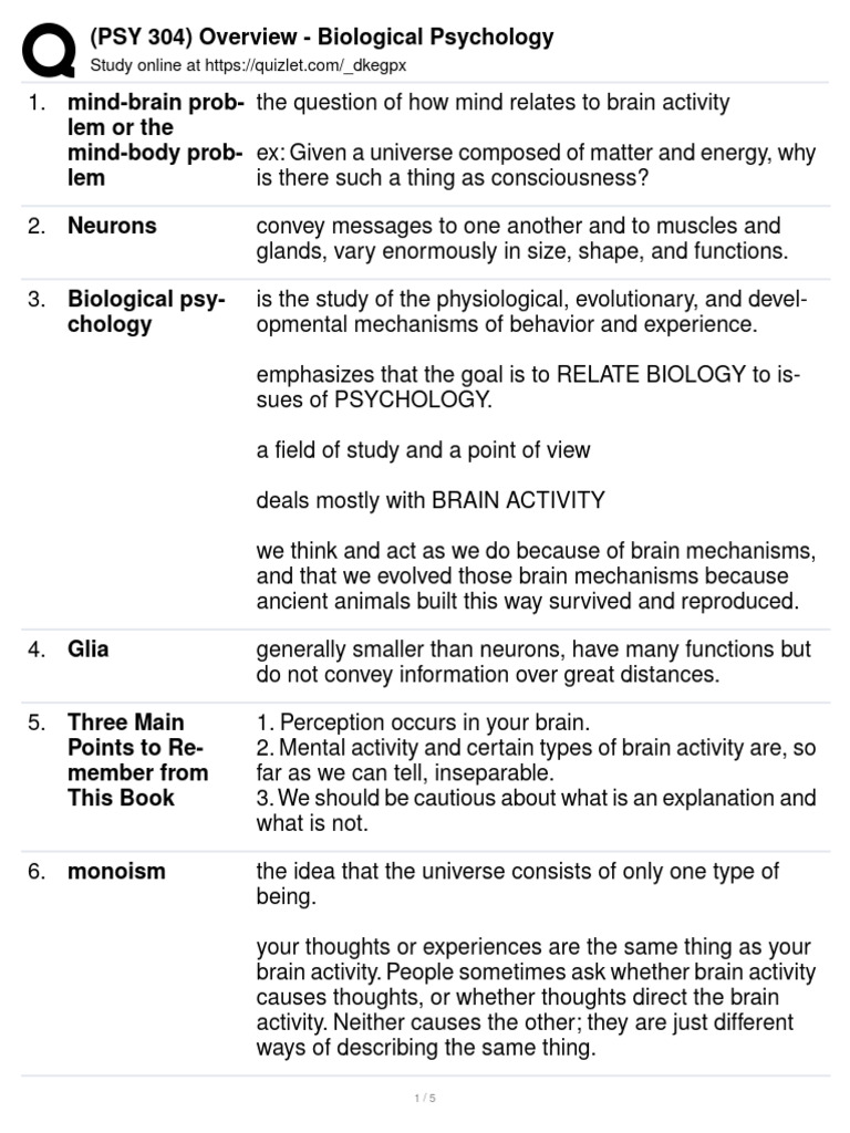 (PSY 304) Overview - Biological Psychology | PDF | Psychology | Mind