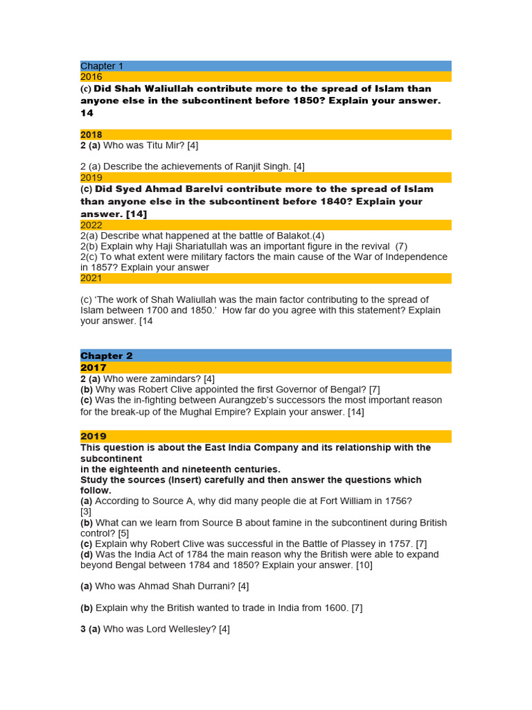 Olevel History Past Paper Practice Toopic Questions Updated | PDF ...
