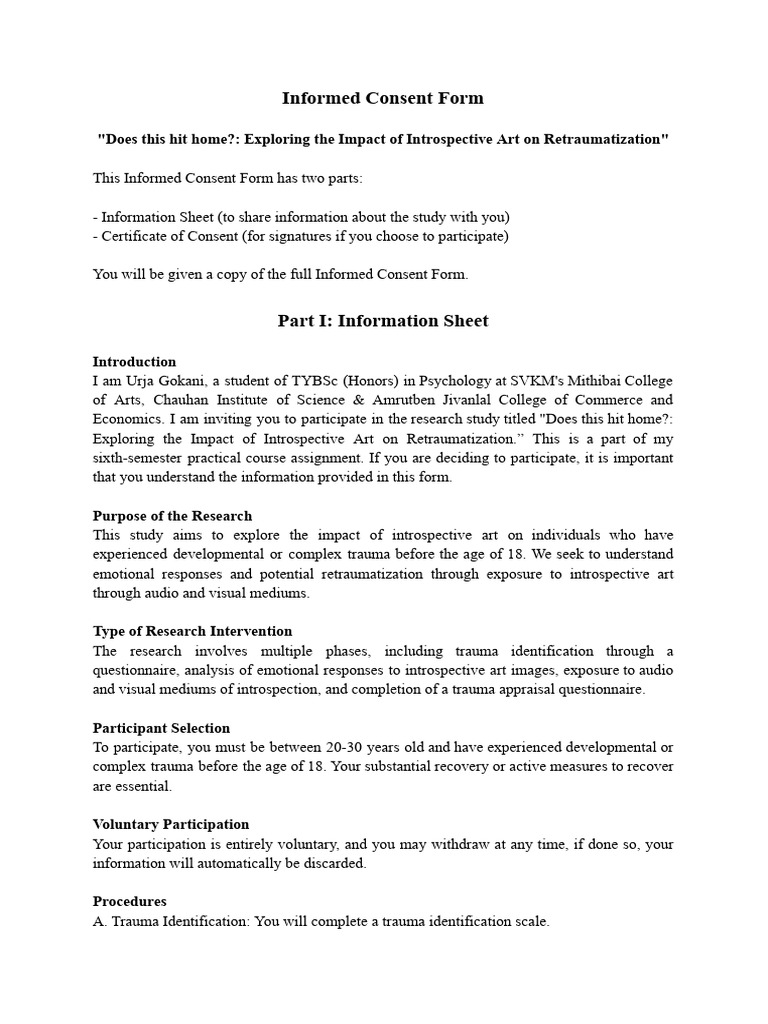 Practicum - Consent Form | PDF | Psychological Trauma | Informed Consent