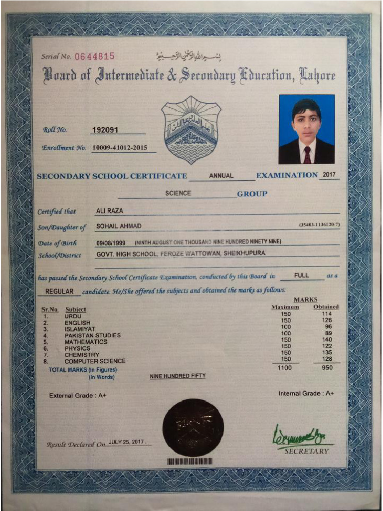 Metric F.SC Certificates | PDF