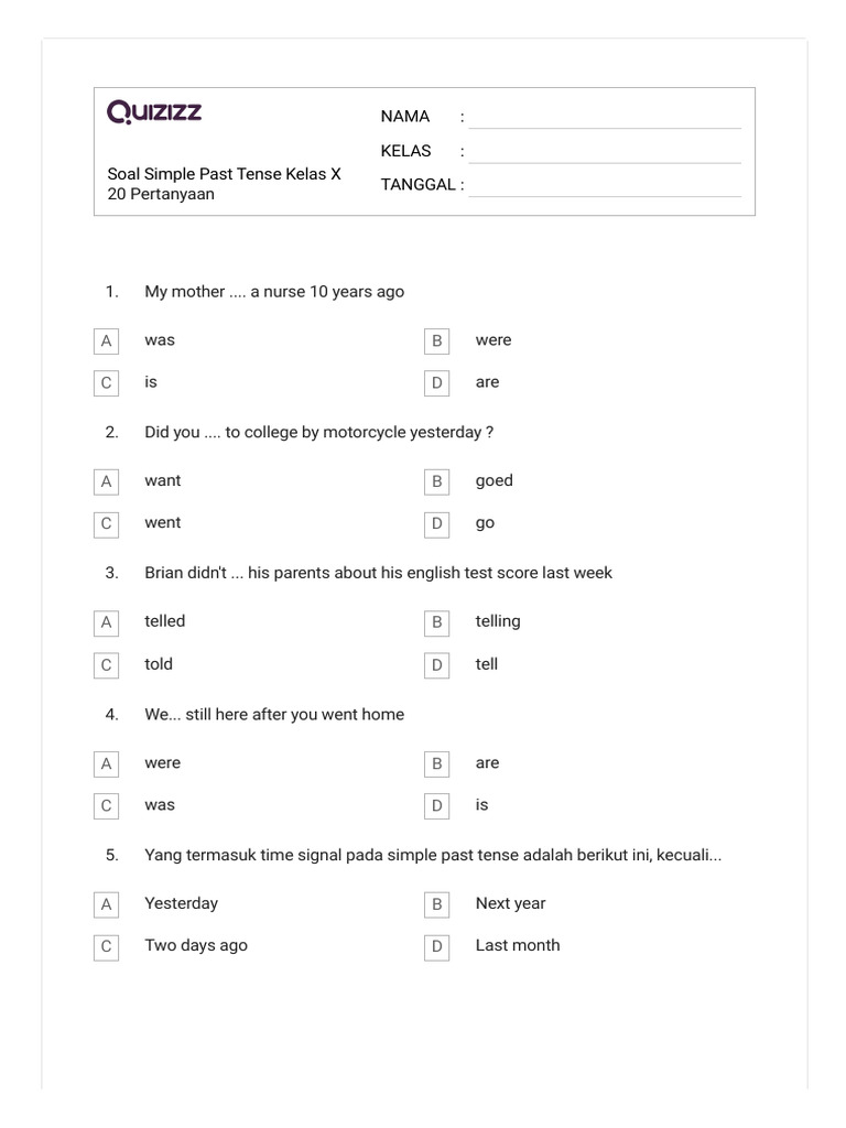 Soal Simple Past Tense Kelas X | PDF