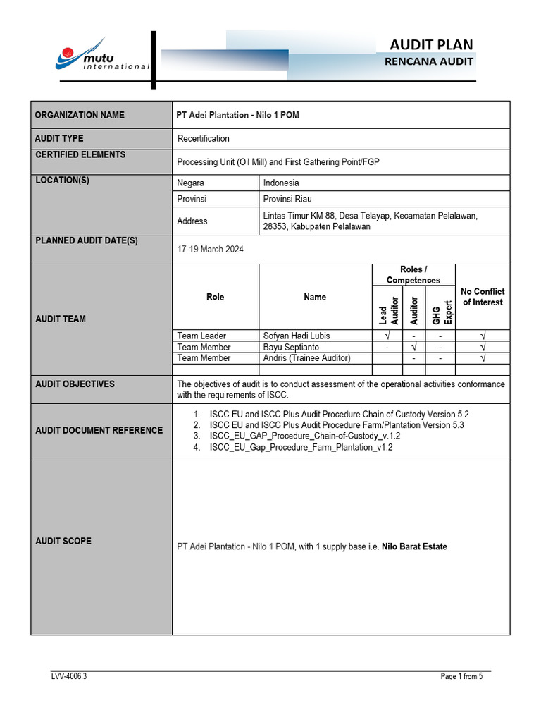 ISCC Recertification Audit Plan | PDF | Audit