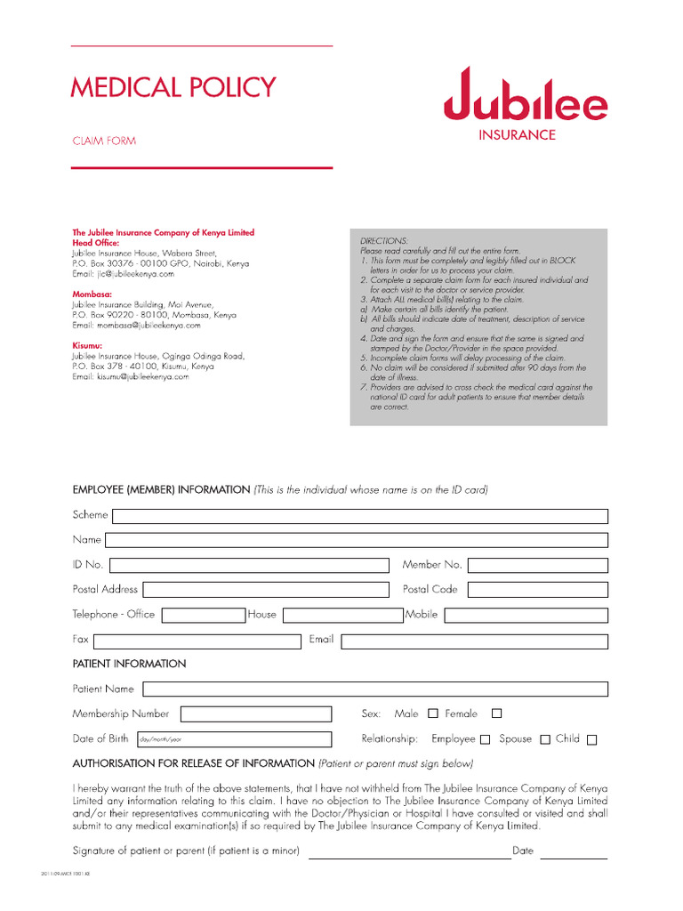 Jubilee - Medical Claim Form | PDF