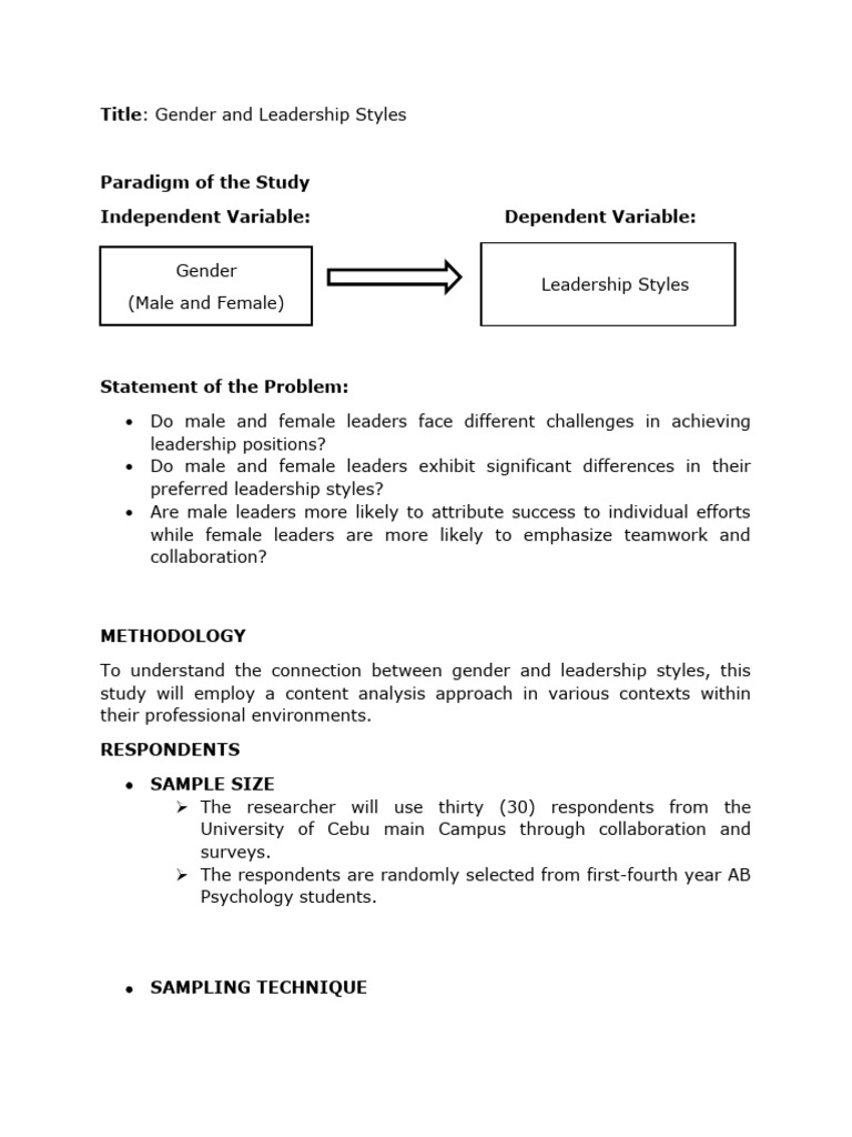 Gender Differences in Leadership Styles | PDF | Leadership | Sampling ...
